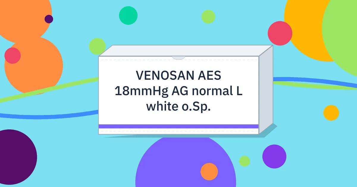 Symbolbild: Packung mit der Aufschrift VENOSAN AES 18mmHg AG normal L white o.Sp. (PZN 15298873) – Verfügbarkeit und Bezug in Apotheken in Frankfurt am Main