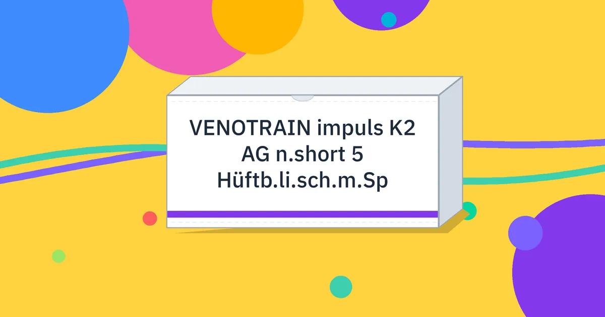 Symbolbild: Packung mit der Aufschrift VENOTRAIN impuls K2 AG n.short 5 Hüftb.li.sch.m.Sp (PZN 10294706) – Verfügbarkeit und Bezug in Apotheken in Frankfurt am Main