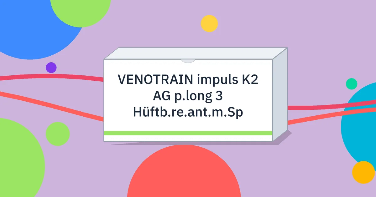 Symbolbild: Packung mit der Aufschrift VENOTRAIN impuls K2 AG p.long 3 Hüftb.re.ant.m.Sp (PZN 15217171) – Verfügbarkeit und Bezug in Apotheken in Frankfurt am Main