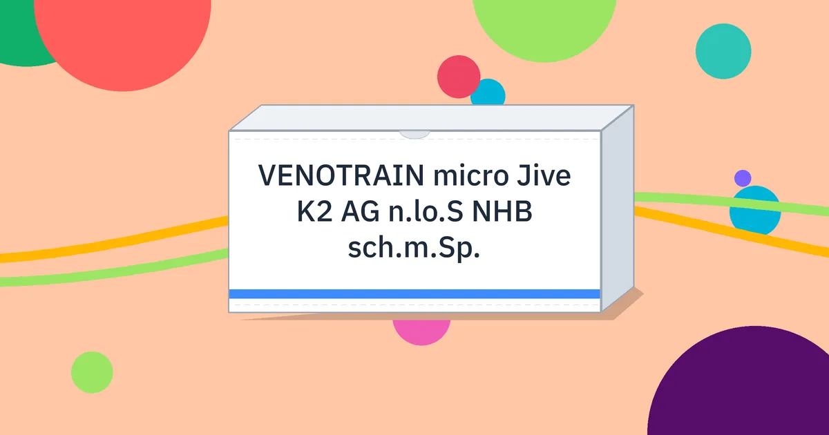 Symbolbild: Packung mit der Aufschrift VENOTRAIN micro Jive K2 AG n.lo.S NHB sch.m.Sp. (PZN 17768254) – Verfügbarkeit und Bezug in Apotheken in Frankfurt am Main