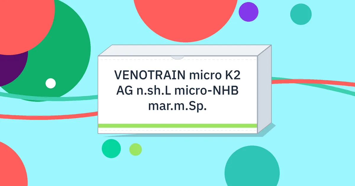 Symbolbild: Packung mit der Aufschrift VENOTRAIN micro K2 AG n.sh.L micro-NHB mar.m.Sp. (PZN 16066082) – Verfügbarkeit und Bezug in Apotheken in Frankfurt am Main