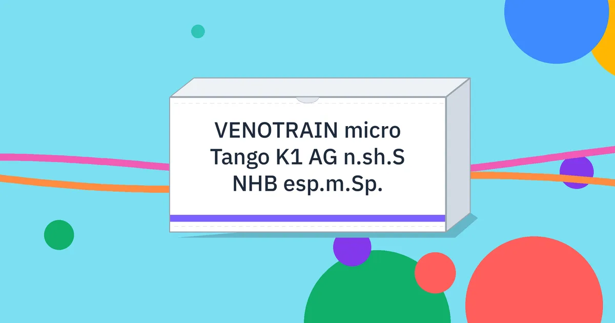 Symbolbild: Packung mit der Aufschrift VENOTRAIN micro Tango K1 AG n.sh.S NHB esp.m.Sp. (PZN 17765296) – Verfügbarkeit und Bezug in Apotheken in Frankfurt am Main