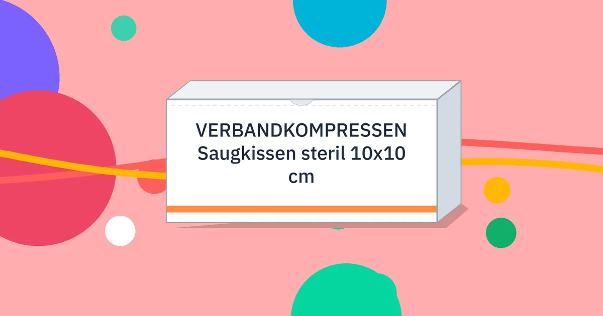 Symbolbild: Packung mit der Aufschrift VERBANDKOMPRESSEN Saugkissen steril 10x10 cm (PZN 00527658) – Verfügbarkeit und Bezug in Apotheken in Frankfurt am Main