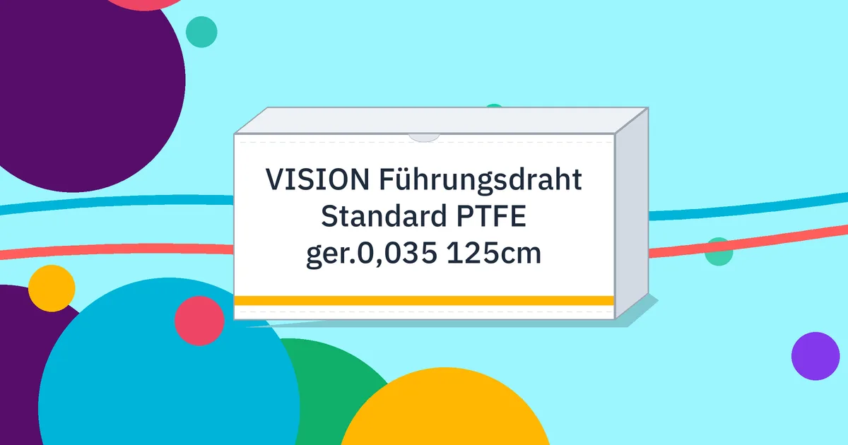 Symbolbild: Packung mit der Aufschrift VISION Führungsdraht Standard PTFE ger.0,035 125cm (PZN 18103798) – Verfügbarkeit und Bezug in Apotheken in Frankfurt am Main