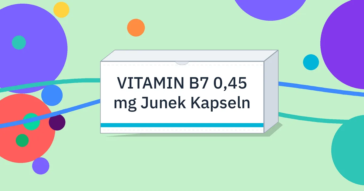 Symbolbild: Packung mit der Aufschrift VITAMIN B7 0,45 mg Junek Kapseln (PZN 07084253) – Verfügbarkeit und Bezug in Apotheken in Frankfurt am Main