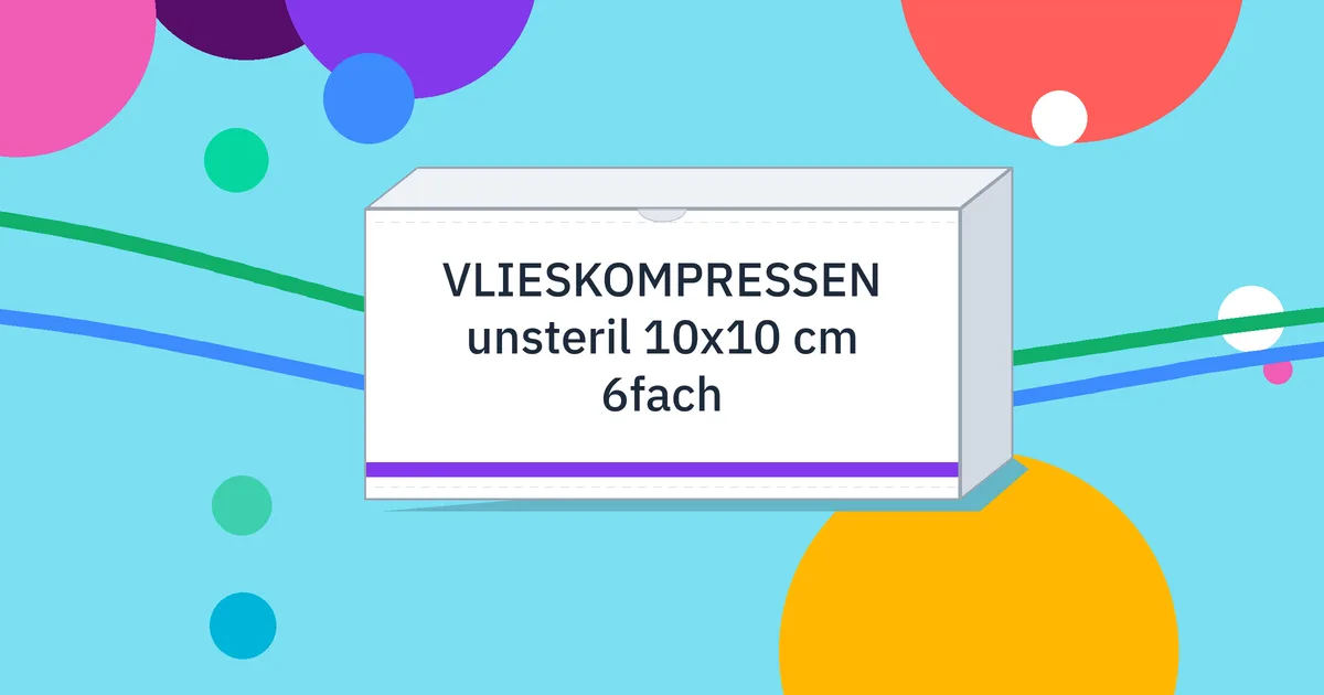 Symbolbild: Packung mit der Aufschrift VLIESKOMPRESSEN unsteril 10x10 cm 6fach (PZN 01330917) – Verfügbarkeit und Bezug in Apotheken in Frankfurt am Main