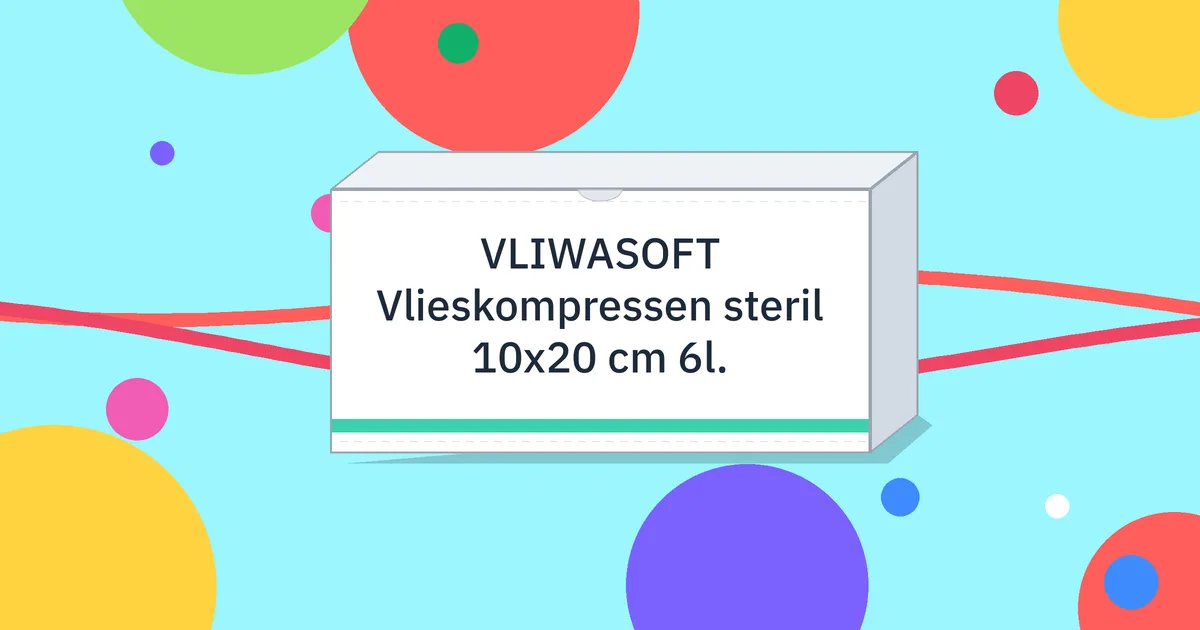 Symbolbild: Packung mit der Aufschrift VLIWASOFT Vlieskompressen steril 10x20 cm 6l. (PZN 16165476) – Verfügbarkeit und Bezug in Apotheken in Frankfurt am Main