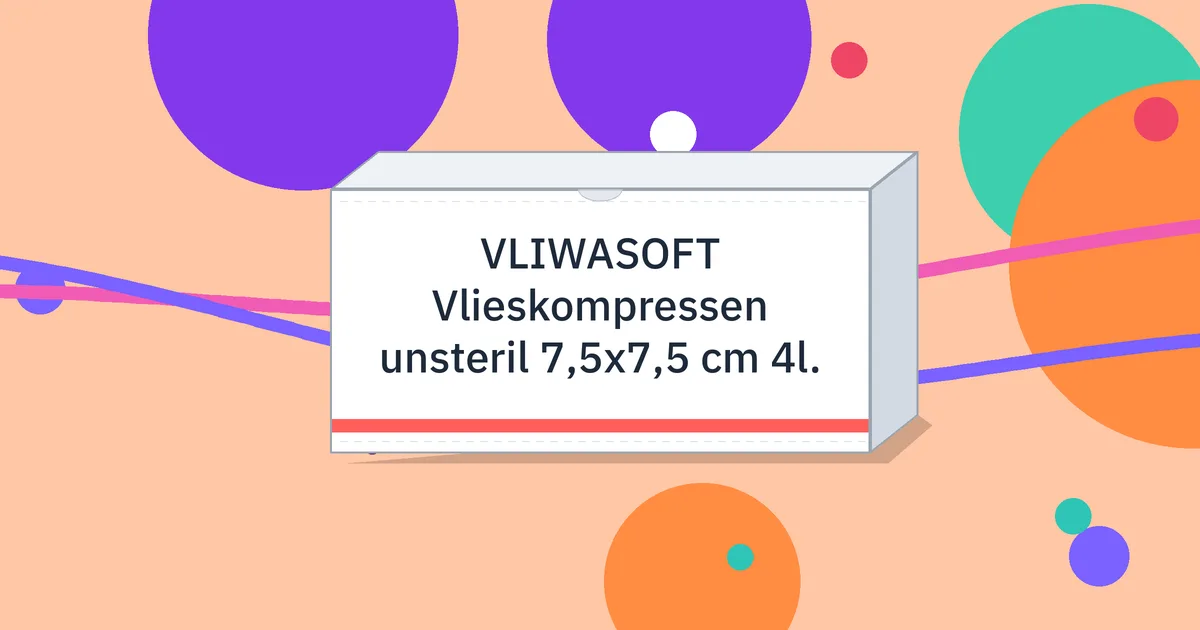 Symbolbild: Packung mit der Aufschrift VLIWASOFT Vlieskompressen unsteril 7,5x7,5 cm 4l. (PZN 15659992) – Verfügbarkeit und Bezug in Apotheken in Frankfurt am Main