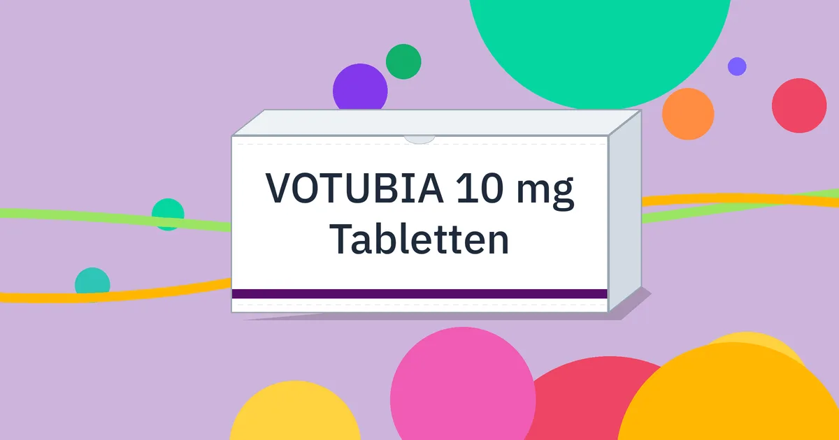 Symbolbild: Packung mit der Aufschrift VOTUBIA 10 mg Tabletten (PZN 16132011) – Verfügbarkeit und Bezug in Apotheken in Frankfurt am Main
