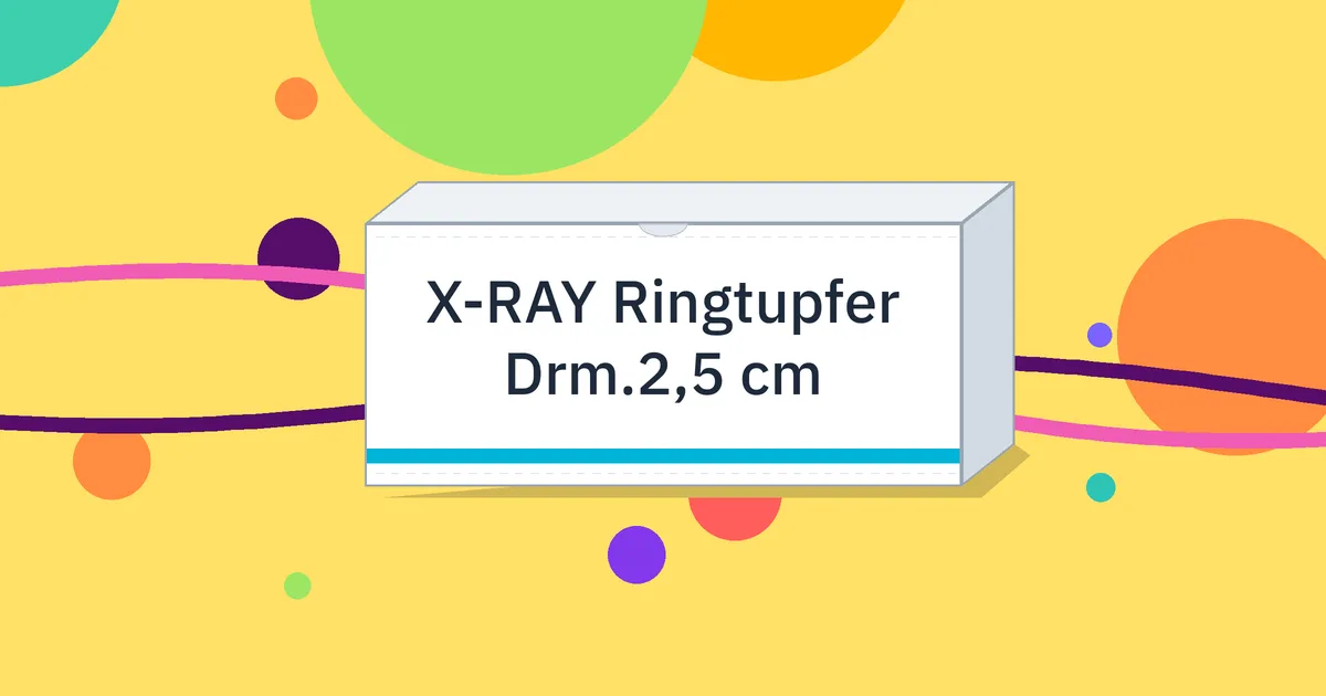 Symbolbild: Packung mit der Aufschrift X-RAY Ringtupfer Drm.2,5 cm (PZN 06607683) – Verfügbarkeit und Bezug in Apotheken in Frankfurt am Main