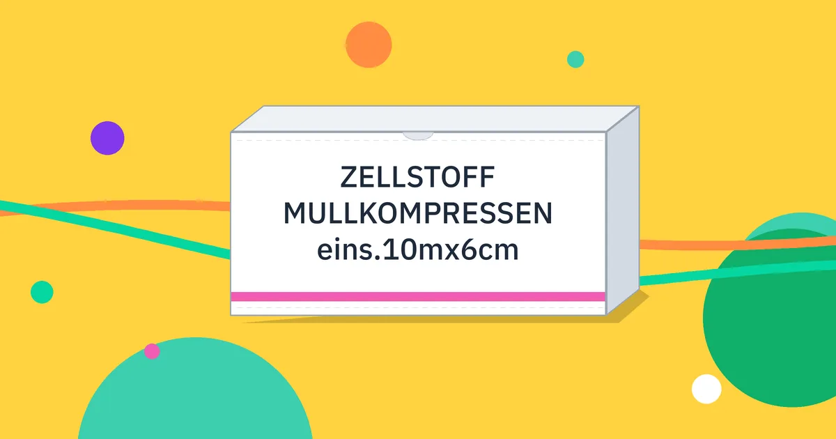 Symbolbild: Packung mit der Aufschrift ZELLSTOFF MULLKOMPRESSEN eins.10mx6cm (PZN 01722907) – Verfügbarkeit und Bezug in Apotheken in Frankfurt am Main