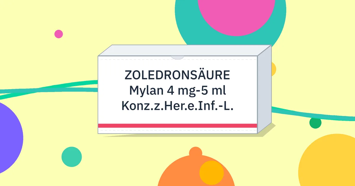 Symbolbild: Packung mit der Aufschrift ZOLEDRONSÄURE Mylan 4 mg-5 ml Konz.z.Her.e.Inf.-L. (PZN 04126620) – Verfügbarkeit und Bezug in Apotheken in Frankfurt am Main