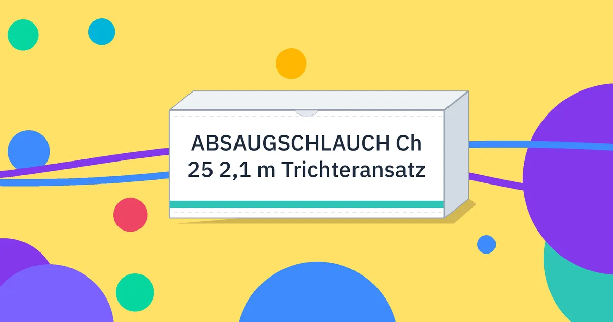 Symbolbild: Packung mit der Aufschrift ABSAUGSCHLAUCH Ch 25 2,1 m Trichteransatz (PZN 17484166) – Verfügbarkeit und Bezug in Apotheken in Frankfurt am Main