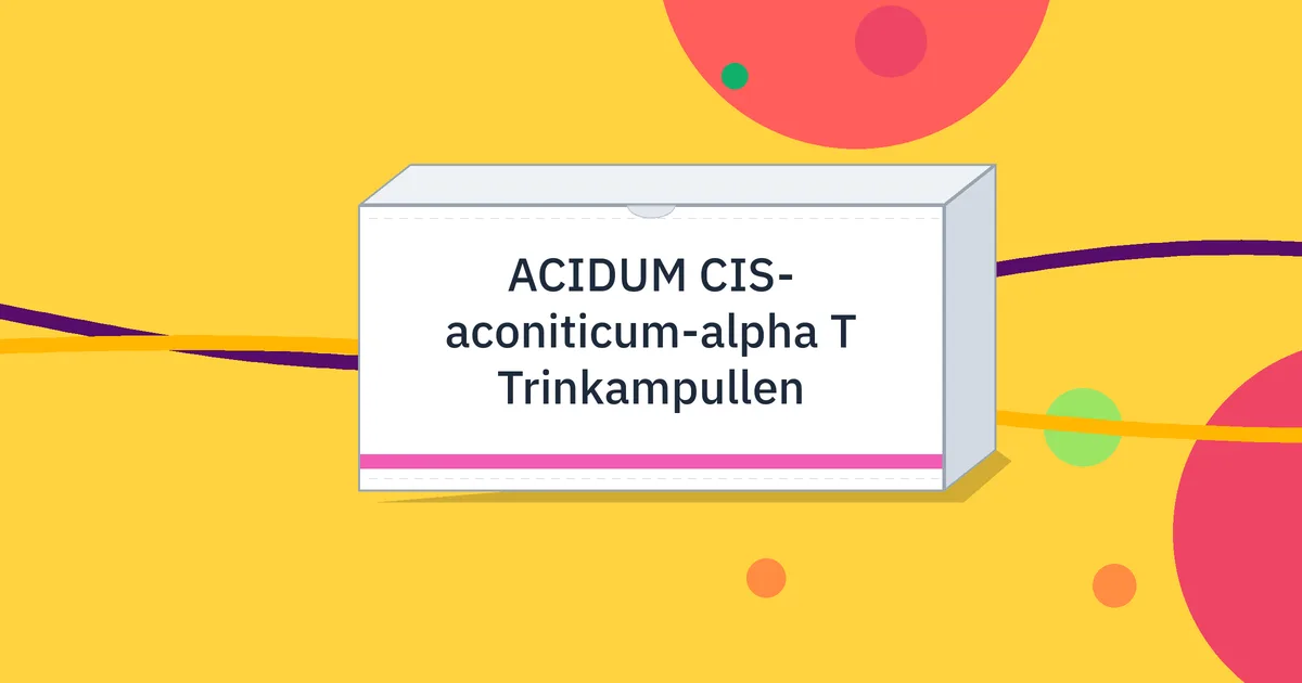 Symbolbild: Packung mit der Aufschrift ACIDUM CIS-aconiticum-alpha T Trinkampullen (PZN 10219975) – Verfügbarkeit und Bezug in Apotheken in Frankfurt am Main
