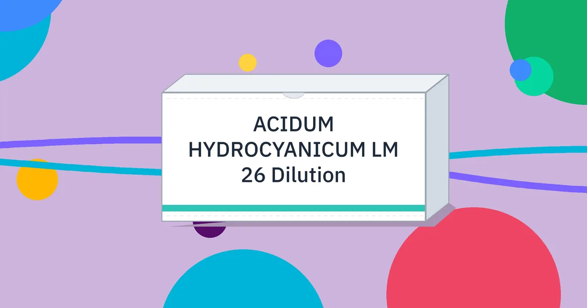 Symbolbild: Packung mit der Aufschrift ACIDUM HYDROCYANICUM LM 26 Dilution (PZN 13278636) – Verfügbarkeit und Bezug in Apotheken in Frankfurt am Main