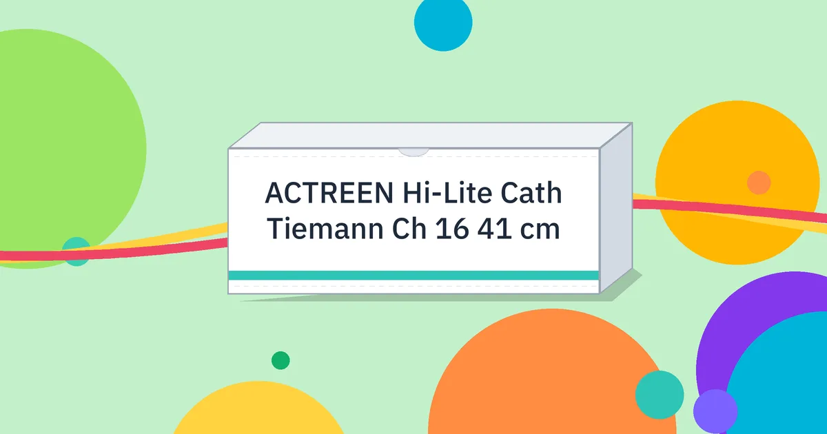 Symbolbild: Packung mit der Aufschrift ACTREEN Hi-Lite Cath Tiemann Ch 16 41 cm (PZN 09948858) – Verfügbarkeit und Bezug in Apotheken in Frankfurt am Main
