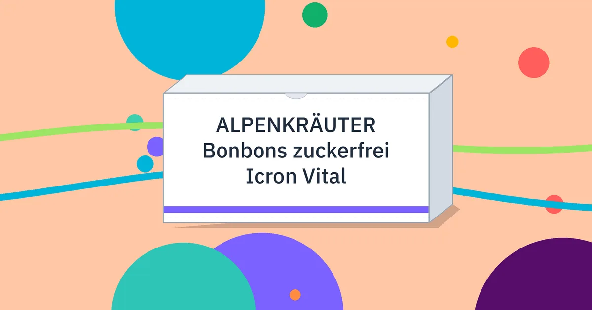 Symbolbild: Packung mit der Aufschrift ALPENKRÄUTER Bonbons zuckerfrei Icron Vital (PZN 09493866) – Verfügbarkeit und Bezug in Apotheken in Frankfurt am Main