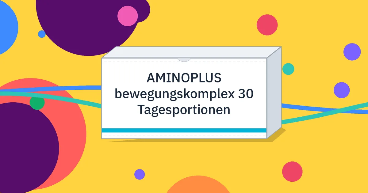 Symbolbild: Packung mit der Aufschrift AMINOPLUS bewegungskomplex 30 Tagesportionen (PZN 17846563) – Verfügbarkeit und Bezug in Apotheken in Frankfurt am Main