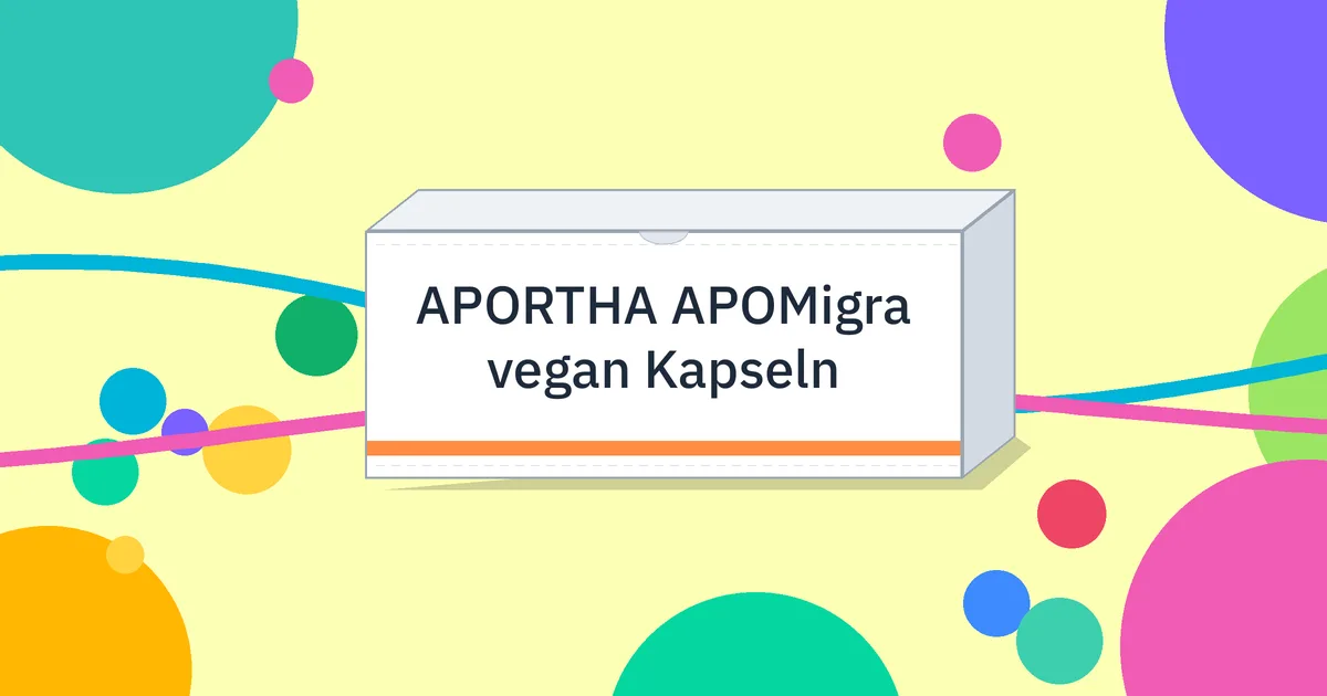 Symbolbild: Packung mit der Aufschrift APORTHA APOMigra vegan Kapseln (PZN 18264024) – Verfügbarkeit und Bezug in Apotheken in Frankfurt am Main