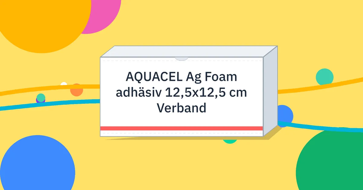 Symbolbild: Packung mit der Aufschrift AQUACEL Ag Foam adhäsiv 12,5x12,5 cm Verband (PZN 16594941) – Verfügbarkeit und Bezug in Apotheken in Frankfurt am Main