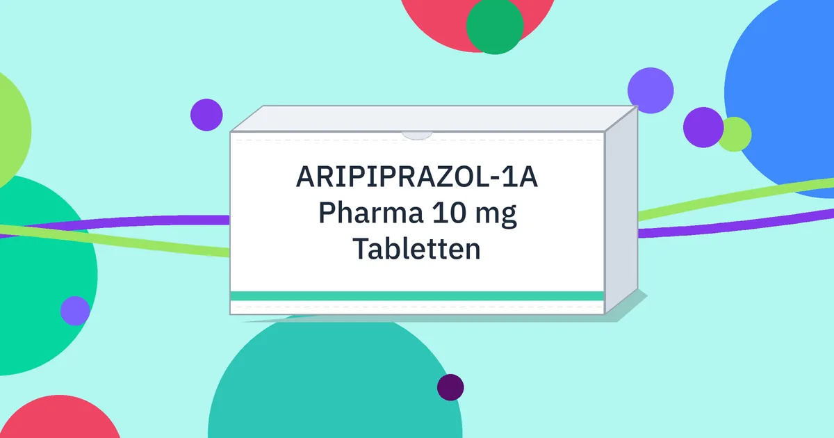 Symbolbild: Packung mit der Aufschrift ARIPIPRAZOL-1A Pharma 10 mg Tabletten (PZN 10842148) – Verfügbarkeit und Bezug in Apotheken in Frankfurt am Main