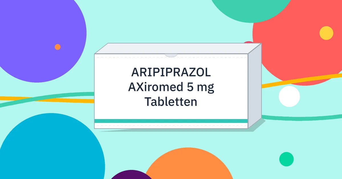 Symbolbild: Packung mit der Aufschrift ARIPIPRAZOL AXiromed 5 mg Tabletten (PZN 14446099) – Verfügbarkeit und Bezug in Apotheken in Frankfurt am Main