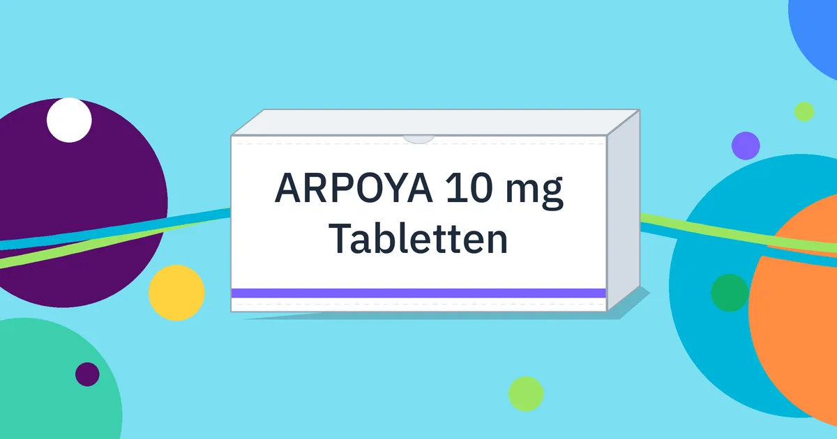 Symbolbild: Packung mit der Aufschrift ARPOYA 10 mg Tabletten (PZN 16197743) – Verfügbarkeit und Bezug in Apotheken in Frankfurt am Main
