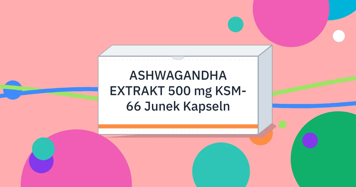 Symbolbild: Packung mit der Aufschrift ASHWAGANDHA EXTRAKT 500 mg KSM-66 Junek Kapseln (PZN 20807147) – Verfügbarkeit und Bezug in Apotheken in Frankfurt am Main