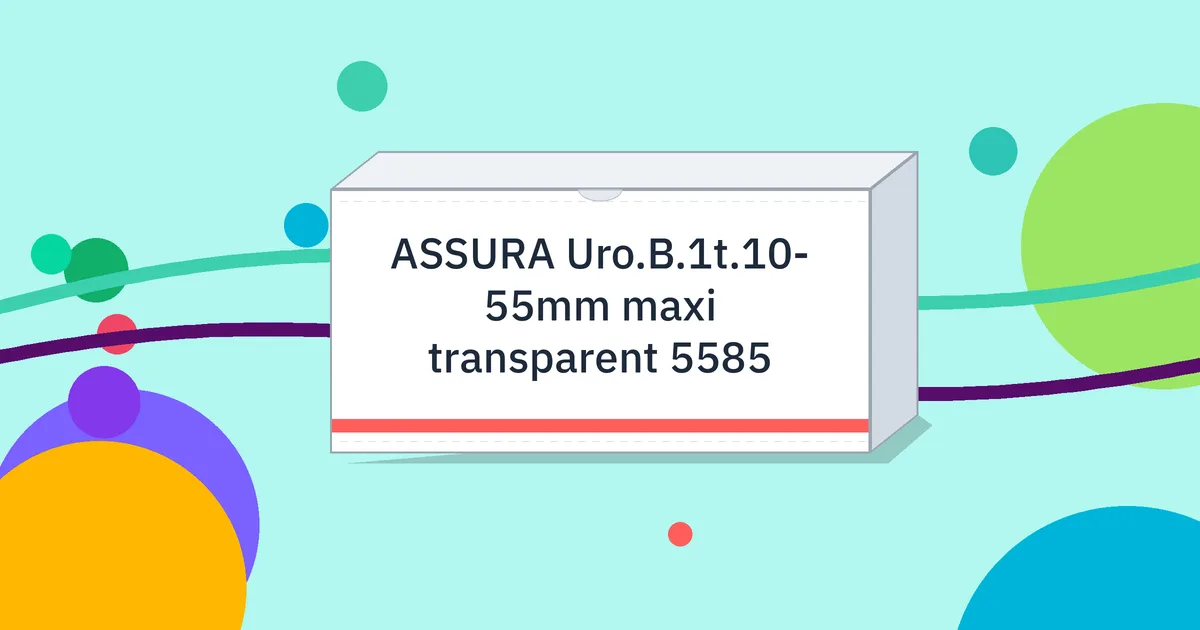 Symbolbild: Packung mit der Aufschrift ASSURA Uro.B.1t.10-55mm maxi transparent 5585 (PZN 03982475) – Verfügbarkeit und Bezug in Apotheken in Frankfurt am Main