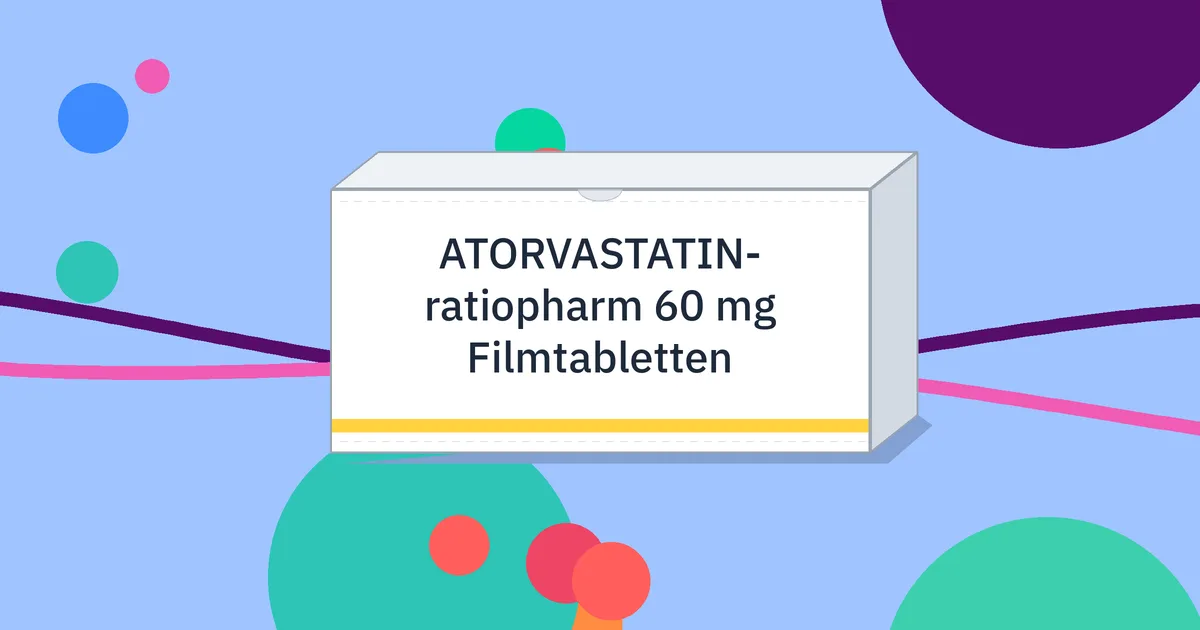 Symbolbild: Packung mit der Aufschrift ATORVASTATIN-ratiopharm 60 mg Filmtabletten (PZN 09292932) – Verfügbarkeit und Bezug in Apotheken in Frankfurt am Main