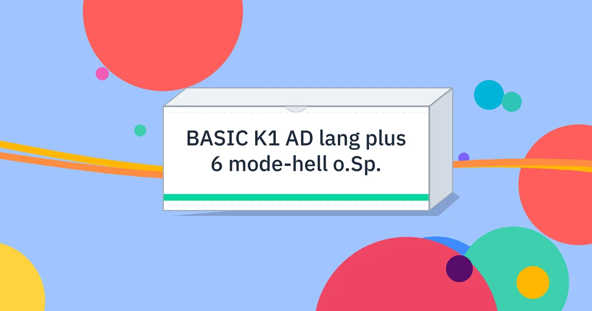 Symbolbild: Packung mit der Aufschrift BASIC K1 AD lang plus 6 mode-hell o.Sp. (PZN 20259243) – Verfügbarkeit und Bezug in Apotheken in Frankfurt am Main