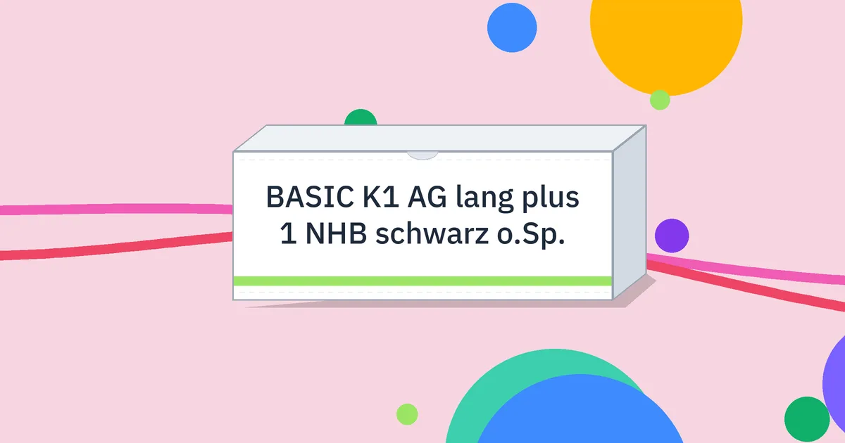 Symbolbild: Packung mit der Aufschrift BASIC K1 AG lang plus 1 NHB schwarz o.Sp. (PZN 20259533) – Verfügbarkeit und Bezug in Apotheken in Frankfurt am Main