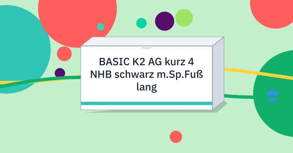 Symbolbild: Packung mit der Aufschrift BASIC K2 AG kurz 4 NHB schwarz m.Sp.Fuß lang (PZN 20267432) – Verfügbarkeit und Bezug in Apotheken in Frankfurt am Main