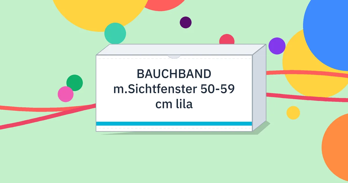 Symbolbild: Packung mit der Aufschrift BAUCHBAND m.Sichtfenster 50-59 cm lila (PZN 12904190) – Verfügbarkeit und Bezug in Apotheken in Frankfurt am Main