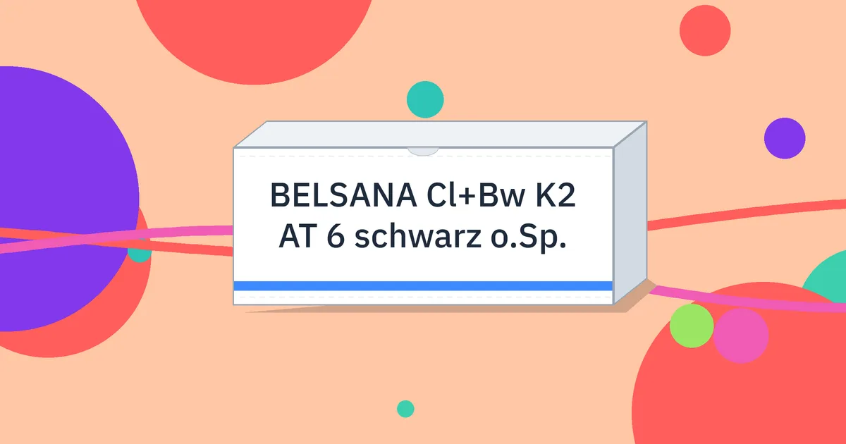 Symbolbild: Packung mit der Aufschrift BELSANA Cl+Bw K2 AT 6 schwarz o.Sp. (PZN 12253485) – Verfügbarkeit und Bezug in Apotheken in Frankfurt am Main