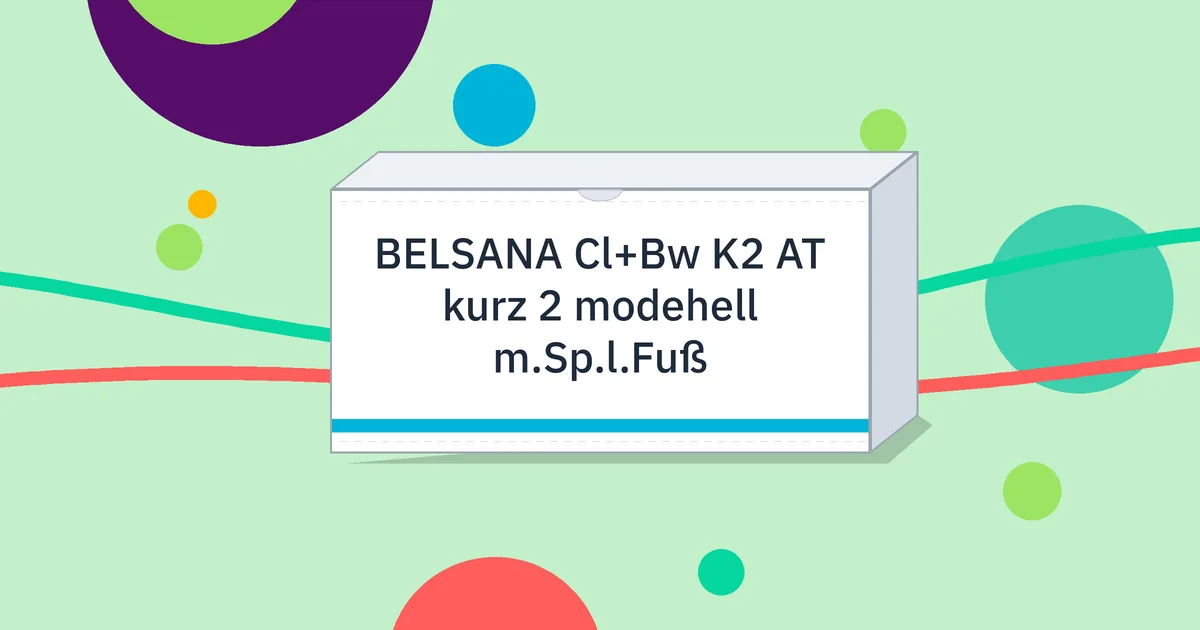 Symbolbild: Packung mit der Aufschrift BELSANA Cl+Bw K2 AT kurz 2 modehell m.Sp.l.Fuß (PZN 12249325) – Verfügbarkeit und Bezug in Apotheken in Frankfurt am Main