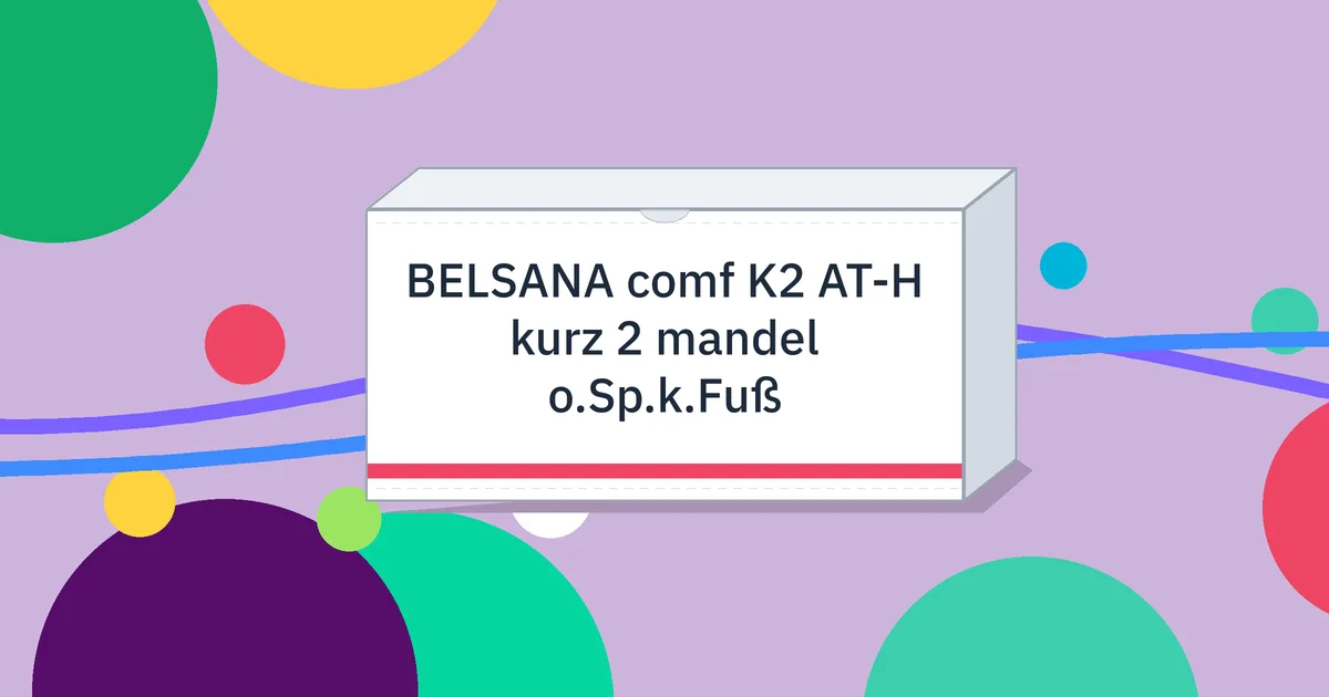 Symbolbild: Packung mit der Aufschrift BELSANA comf K2 AT-H kurz 2 mandel o.Sp.k.Fuß (PZN 12328763) – Verfügbarkeit und Bezug in Apotheken in Frankfurt am Main