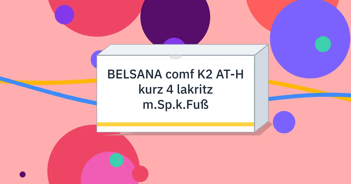 Symbolbild: Packung mit der Aufschrift BELSANA comf K2 AT-H kurz 4 lakritz m.Sp.k.Fuß (PZN 12330323) – Verfügbarkeit und Bezug in Apotheken in Frankfurt am Main