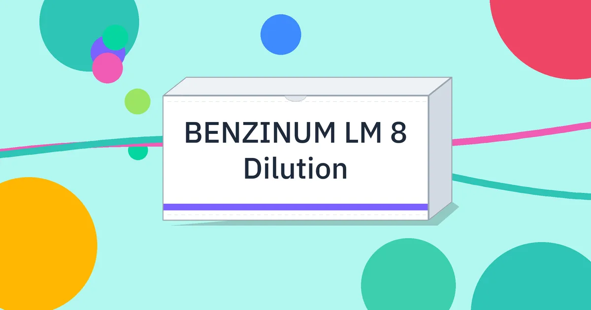 Symbolbild: Packung mit der Aufschrift BENZINUM LM 8 Dilution (PZN 12791981) – Verfügbarkeit und Bezug in Apotheken in Frankfurt am Main