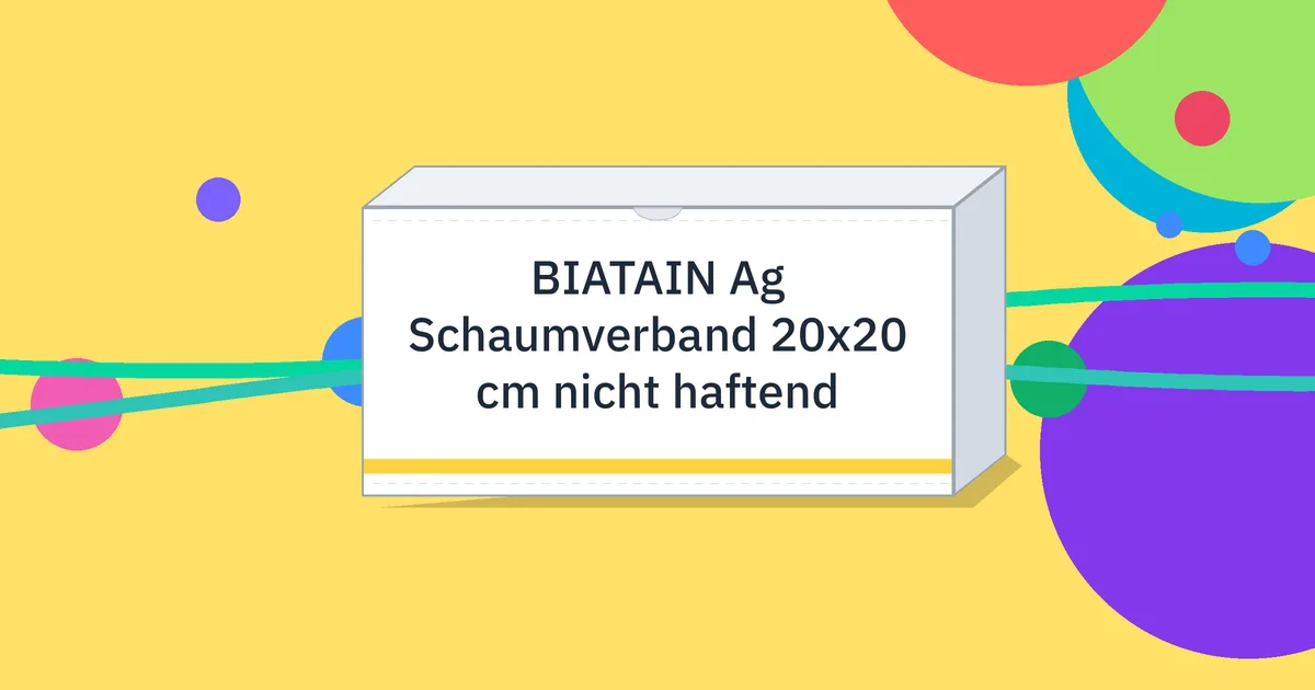 Symbolbild: Packung mit der Aufschrift BIATAIN Ag Schaumverband 20x20 cm nicht haftend (PZN 15210430) – Verfügbarkeit und Bezug in Apotheken in Frankfurt am Main