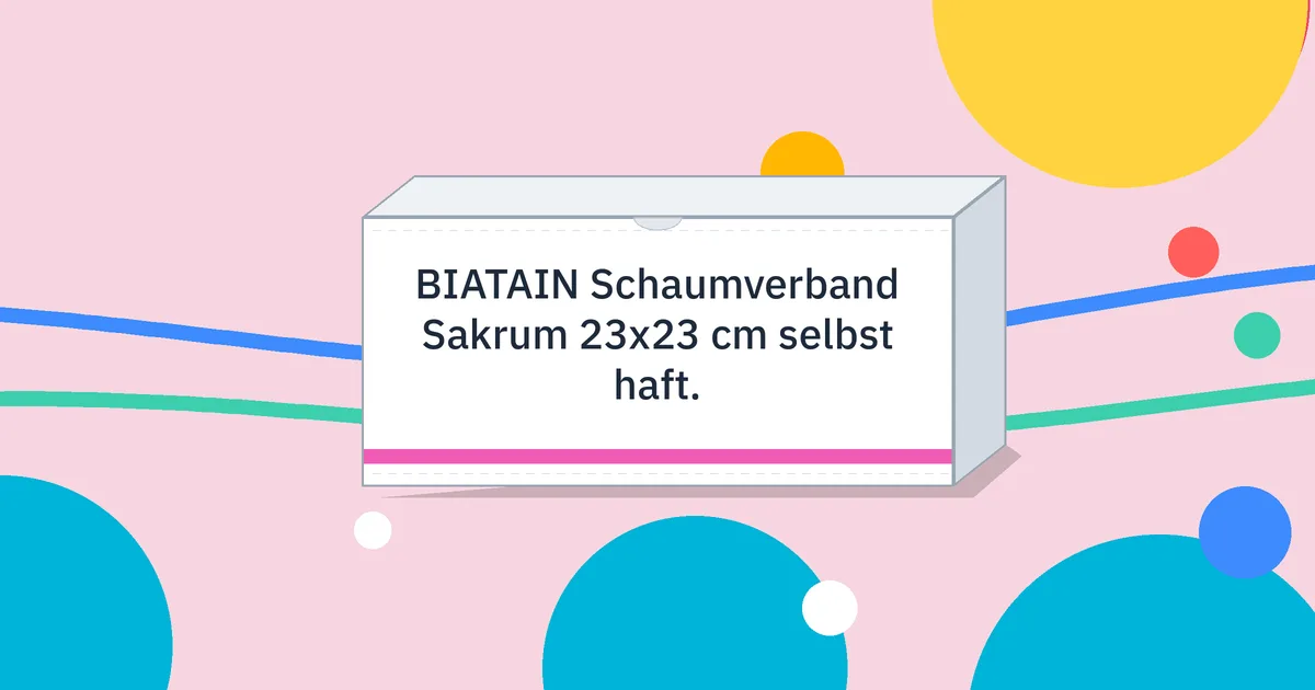 Symbolbild: Packung mit der Aufschrift BIATAIN Schaumverband Sakrum 23x23 cm selbst haft. (PZN 01360373) – Verfügbarkeit und Bezug in Apotheken in Frankfurt am Main