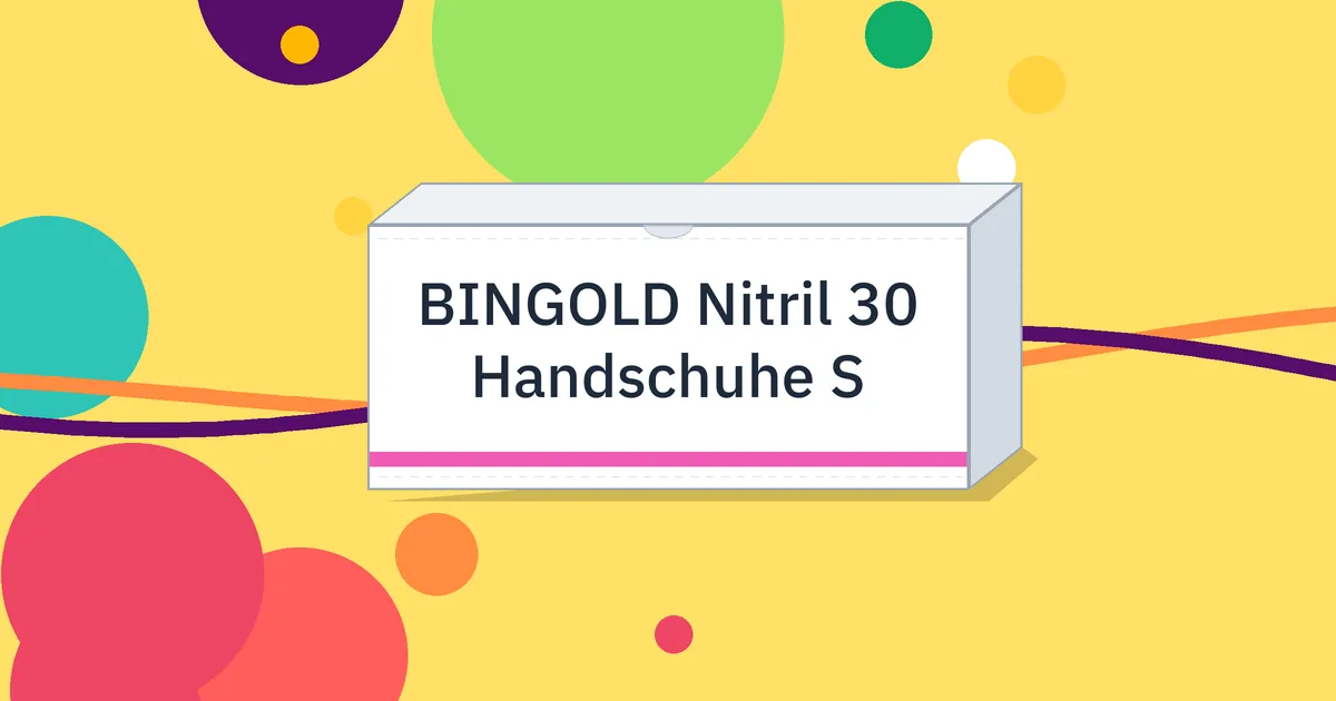 Symbolbild: Packung mit der Aufschrift BINGOLD Nitril 30 Handschuhe S (PZN 13542079) – Verfügbarkeit und Bezug in Apotheken in Frankfurt am Main