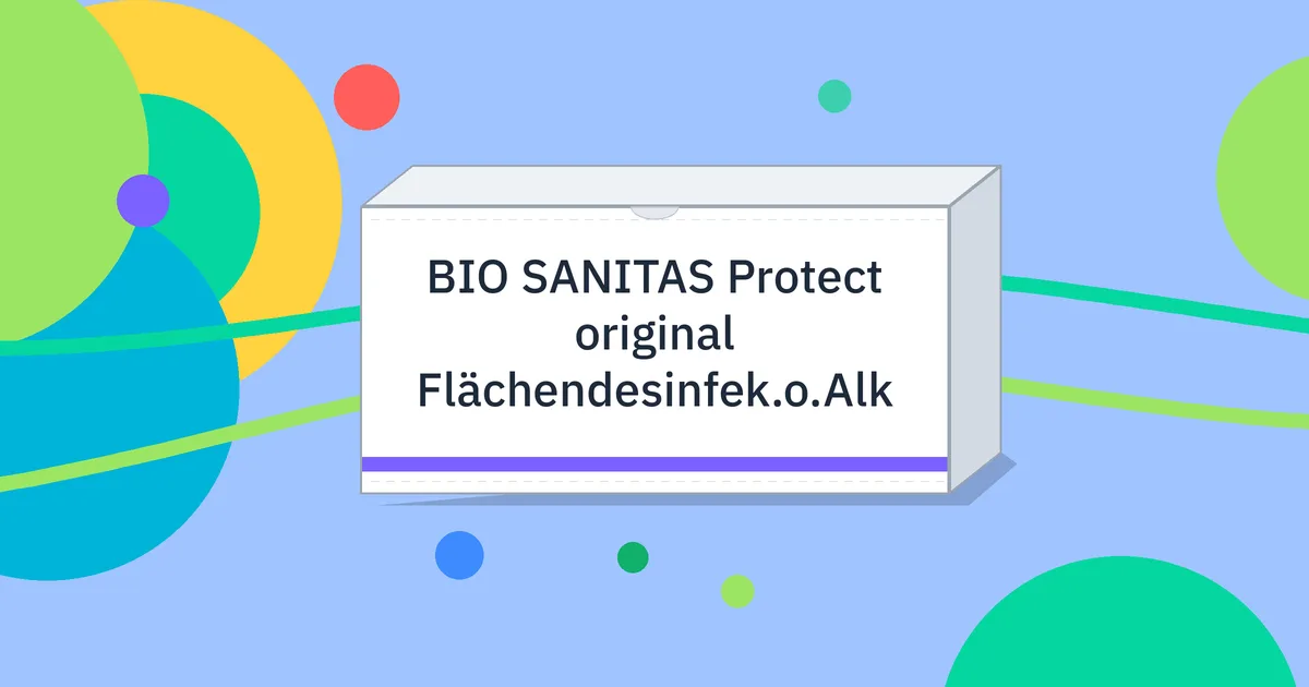 Symbolbild: Packung mit der Aufschrift BIO SANITAS Protect original Flächendesinfek.o.Alk (PZN 18727085) – Verfügbarkeit und Bezug in Apotheken in Frankfurt am Main