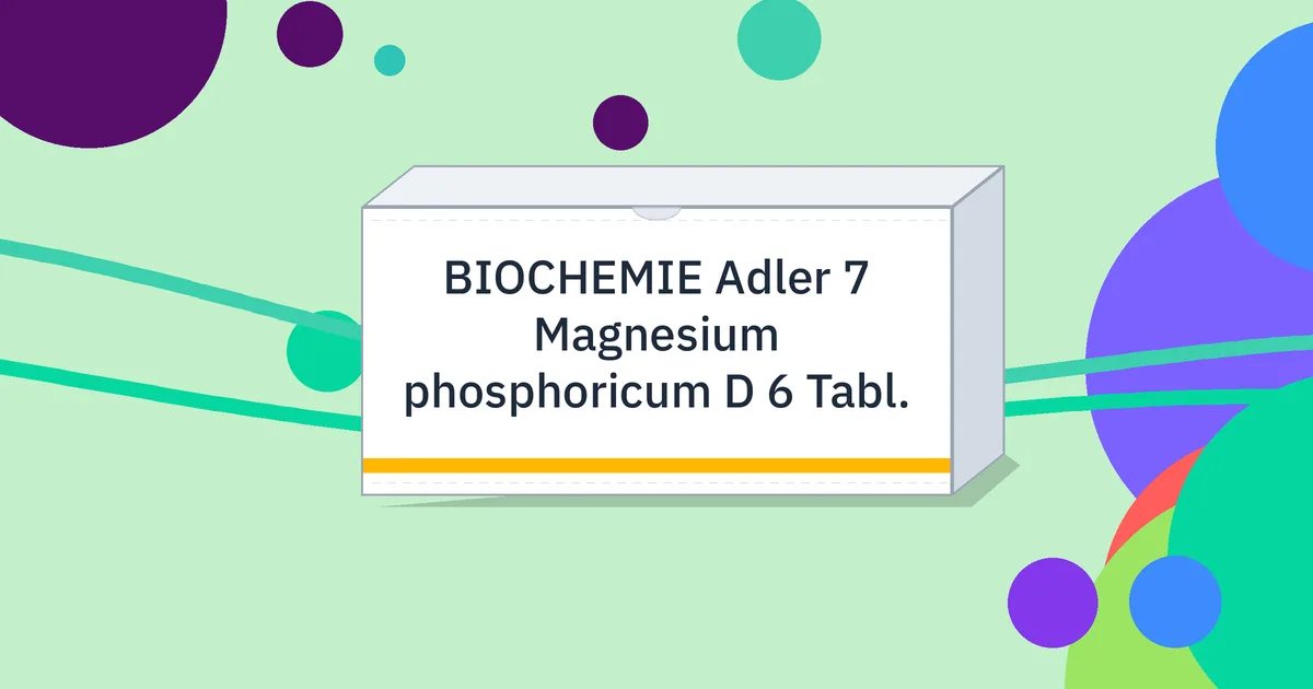 Symbolbild: Packung mit der Aufschrift BIOCHEMIE Adler 7 Magnesium phosphoricum D 6 Tabl. (PZN 00833326) – Verfügbarkeit und Bezug in Apotheken in Frankfurt am Main