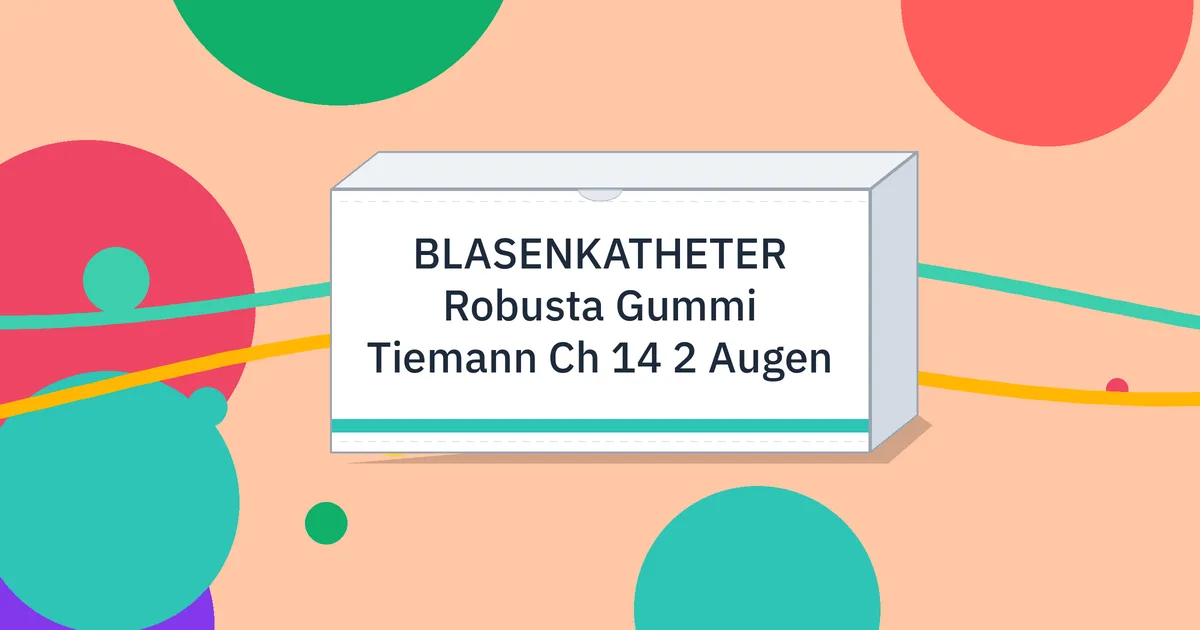 Symbolbild: Packung mit der Aufschrift BLASENKATHETER Robusta Gummi Tiemann Ch 14 2 Augen (PZN 09740508) – Verfügbarkeit und Bezug in Apotheken in Frankfurt am Main