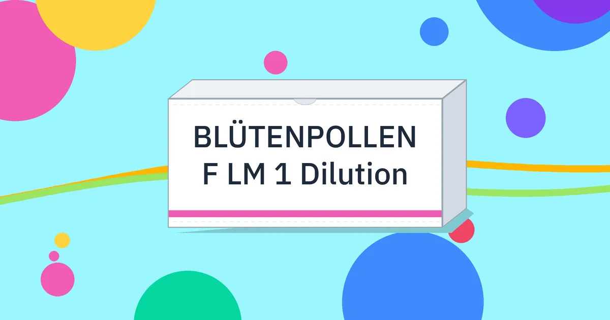 Symbolbild: Packung mit der Aufschrift BLÜTENPOLLEN F LM 1 Dilution (PZN 09650395) – Verfügbarkeit und Bezug in Apotheken in Frankfurt am Main