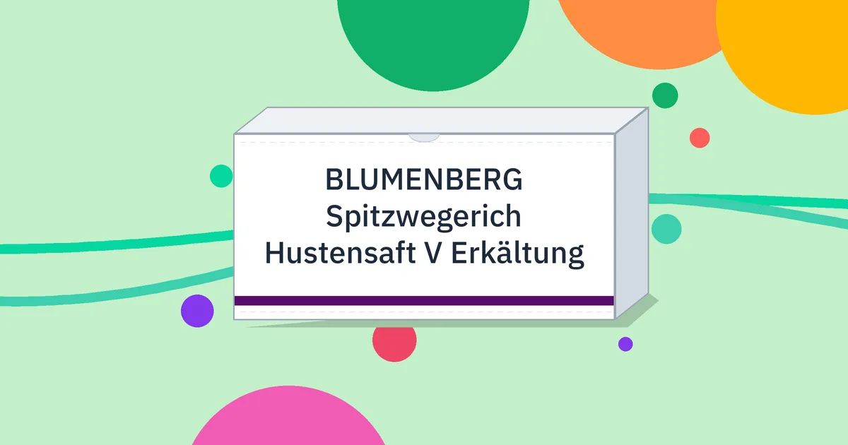 Symbolbild: Packung mit der Aufschrift BLUMENBERG Spitzwegerich Hustensaft V Erkältung (PZN 20058668) – Verfügbarkeit und Bezug in Apotheken in Frankfurt am Main