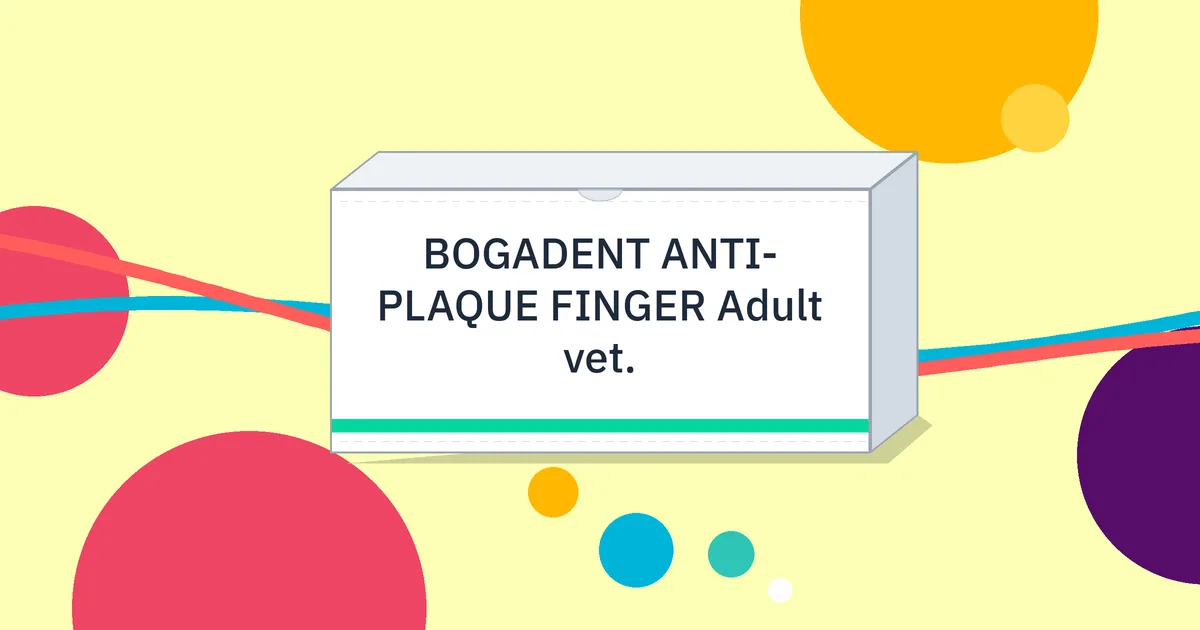 Symbolbild: Packung mit der Aufschrift BOGADENT ANTI-PLAQUE FINGER Adult vet. (PZN 09237991) – Verfügbarkeit und Bezug in Apotheken in Frankfurt am Main