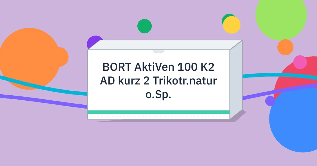 Symbolbild: Packung mit der Aufschrift BORT AktiVen 100 K2 AD kurz 2 Trikotr.natur o.Sp. (PZN 13726371) – Verfügbarkeit und Bezug in Apotheken in Frankfurt am Main