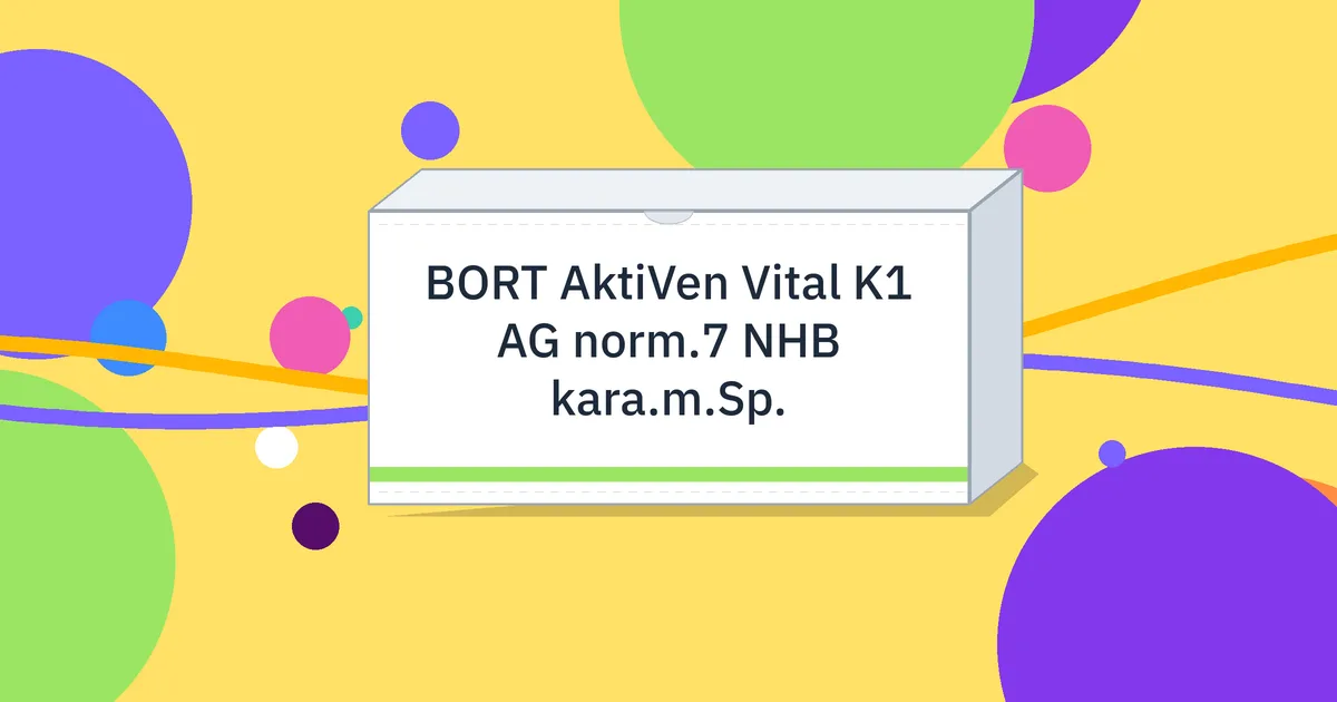Symbolbild: Packung mit der Aufschrift BORT AktiVen Vital K1 AG norm.7 NHB kara.m.Sp. (PZN 13735246) – Verfügbarkeit und Bezug in Apotheken in Frankfurt am Main